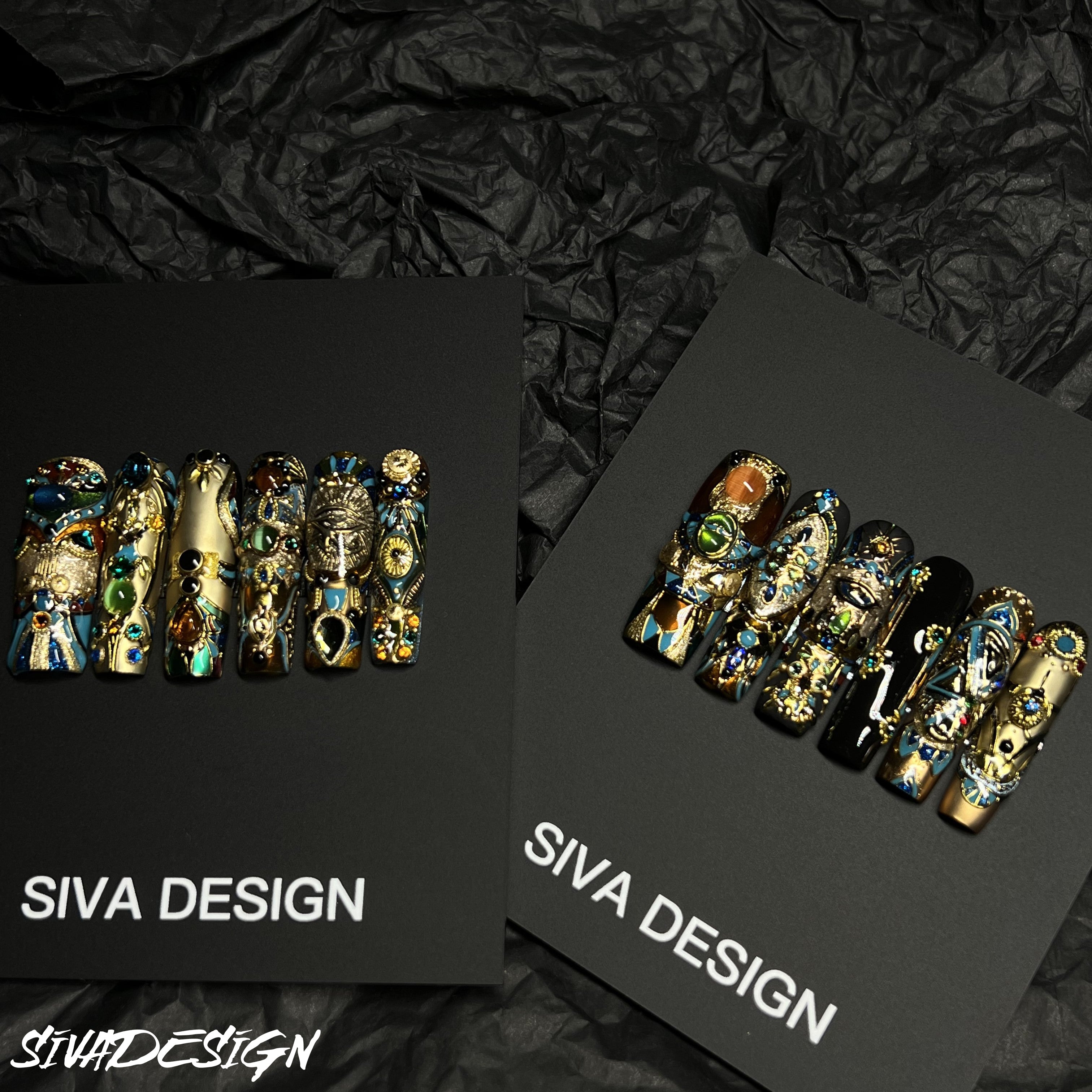 Siva Nail, Regal Relics, Ornate Square Handmade Press on Nails
