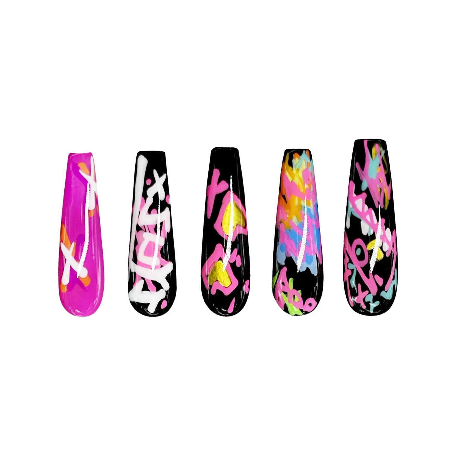 Neon Groove Graffiti Coffin Press-On Nails | Siva Nail
