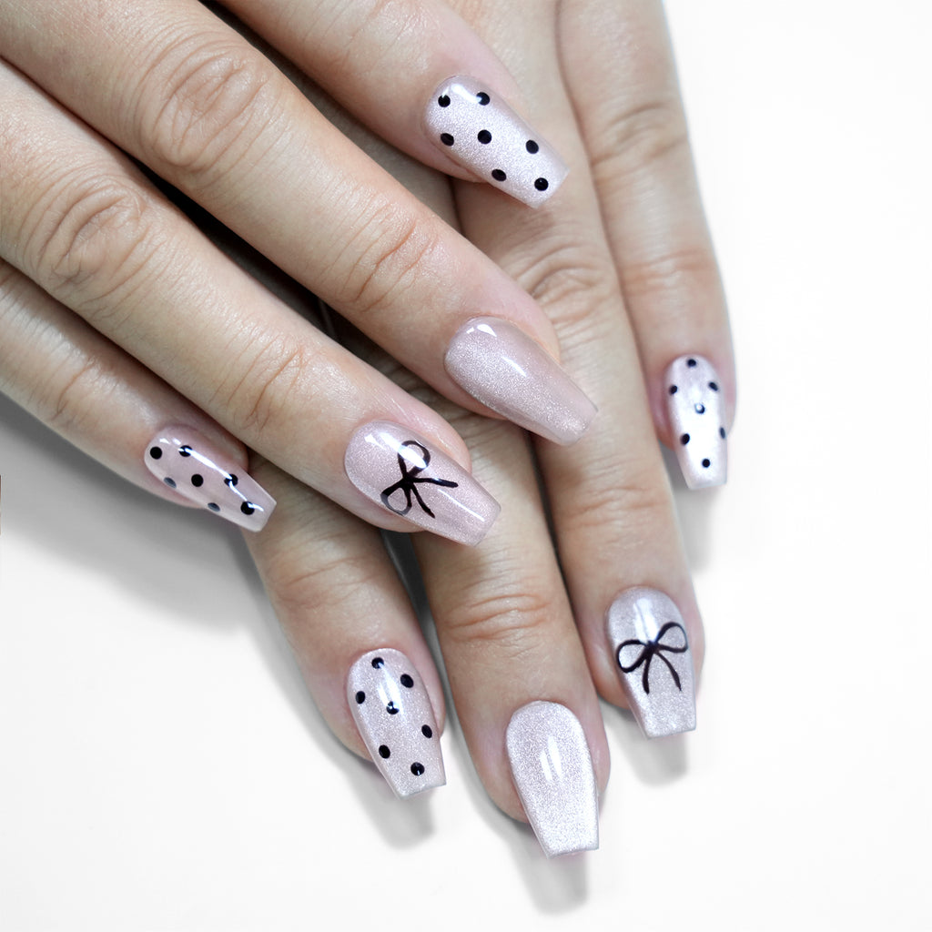 Classic Dots & Bows Polka Dot Square Press-On Nails | Siva Nail