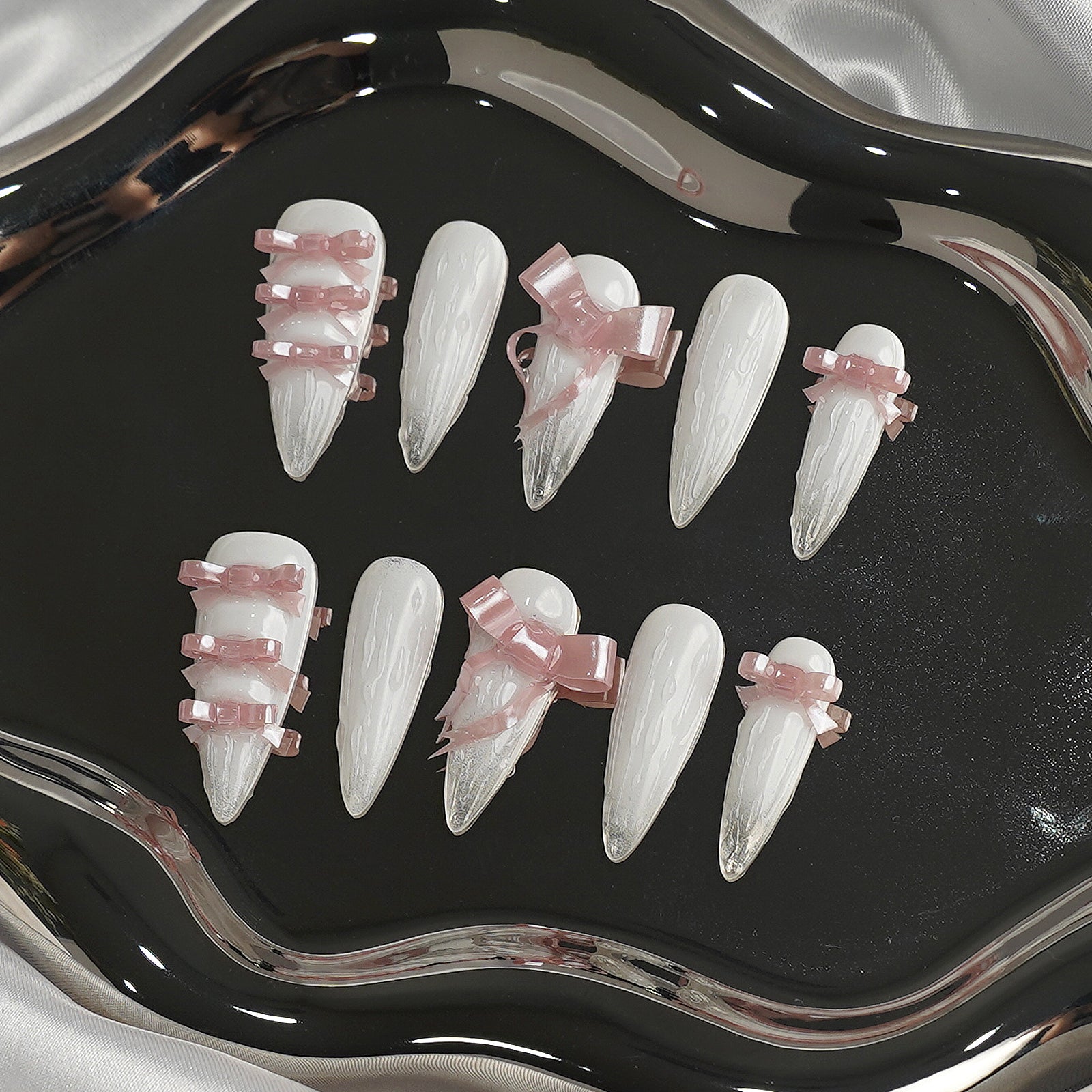 Gossamer Grace – Ribbon Bow Style Press-On Nails | Siva Nail