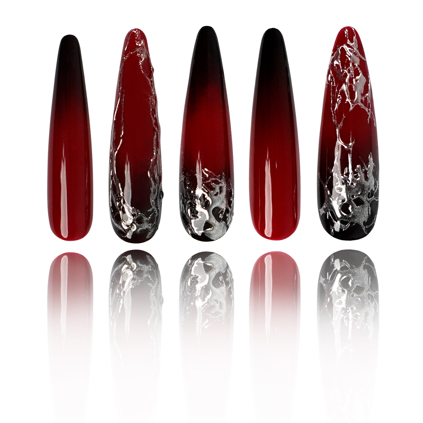 Scarlet Swirl Gothic Stiletto Press-On Nails | Siva Nail